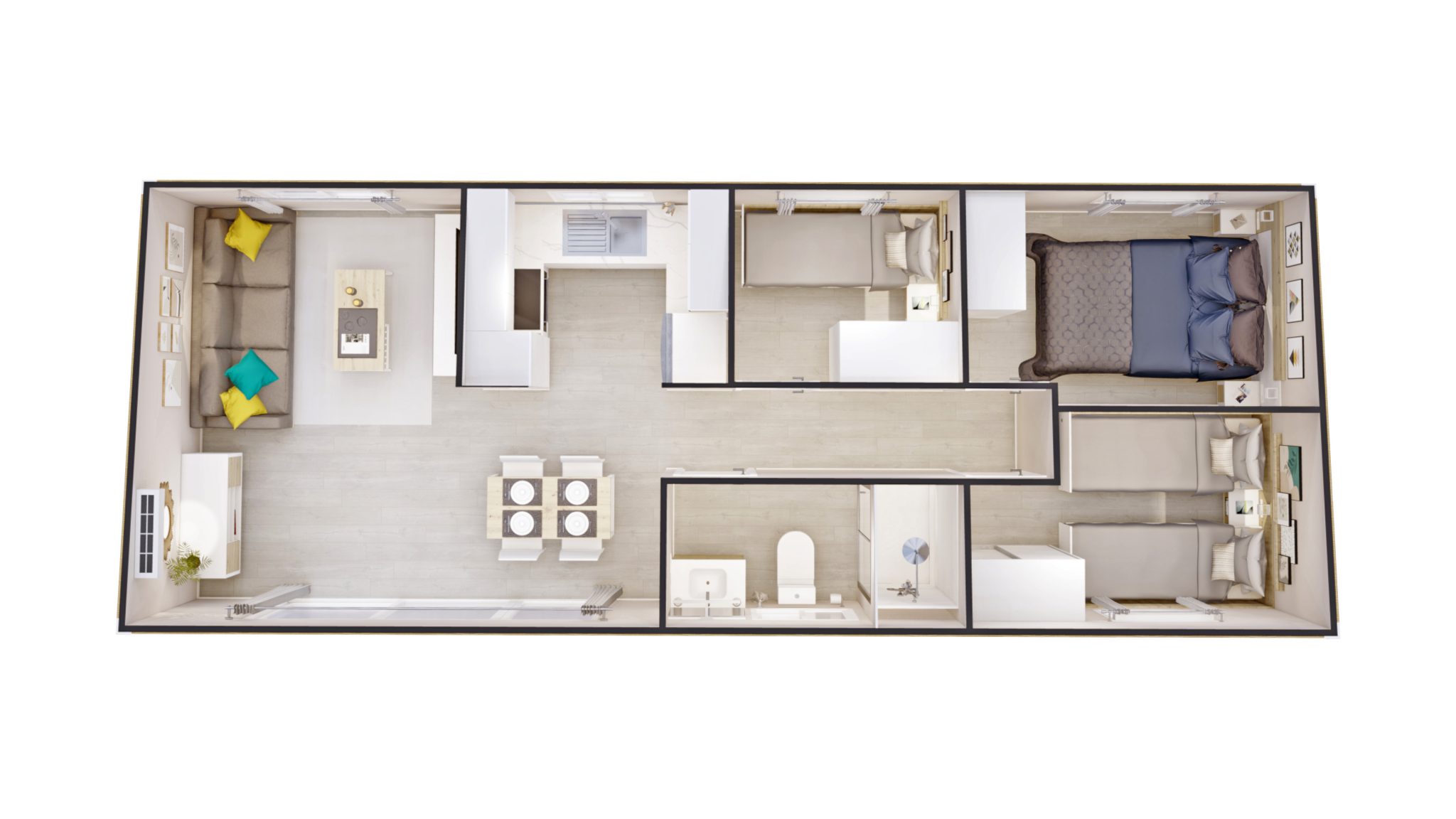 Casa prefabricada de 50 m2 modelo MARIOLA con 3 habitaciones ※ Alucasa